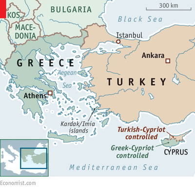 A map of Greece and Turkey