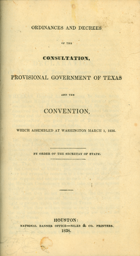 1835-1836- The Consultation, also known as the Texian Government ...