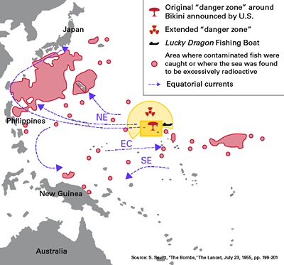 Map and Key of radiation levels after the failed test launch in the ...
