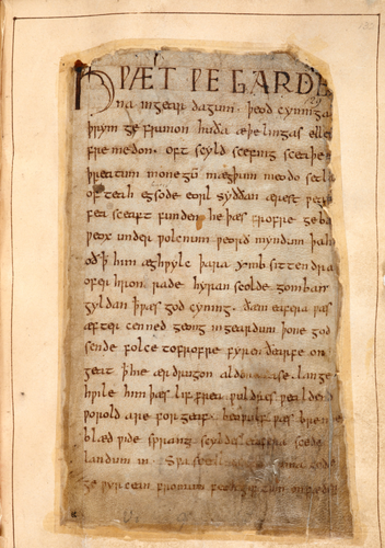 First page of the unique manuscript of Beowulf in the British Library ...