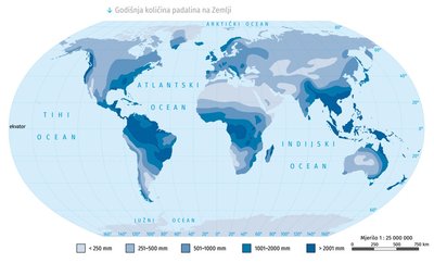 Uoči na karti koji toplinski pojas prima najviše padalina. Koliku ...