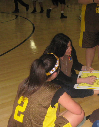 During one of our time out huddles.