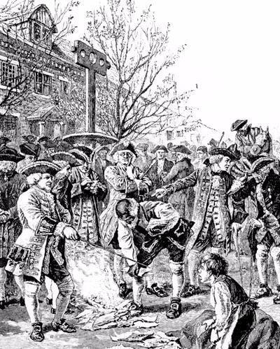 "Colonists Burn Paper during Stamp Act Riots." American History, ABC ...