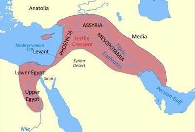 This is a picture of a map of Mesopatmia it says ferile crescent ...