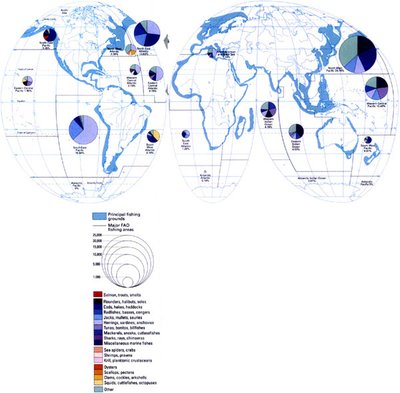 Image points to the distribution of fish populations worldwide.