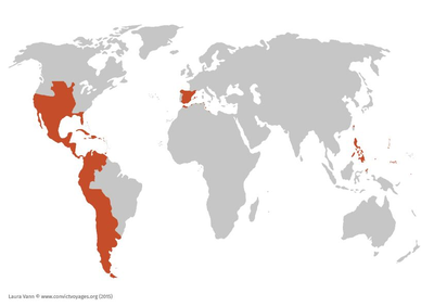 A map of the Spanish empire in the 1400-1700.
