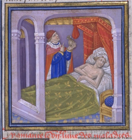 Galenic Physician Diagnoses Illness with Uroscopy (Medieval, date unknown)